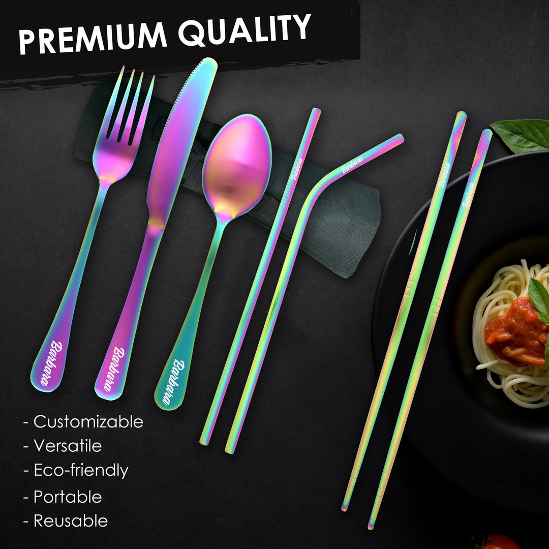 9-Piece Travel Flatware Set (Satin Rainbow) – Forked Again