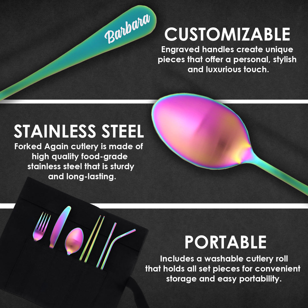 9-Piece Travel Flatware Set (Satin Rainbow) – Forked Again