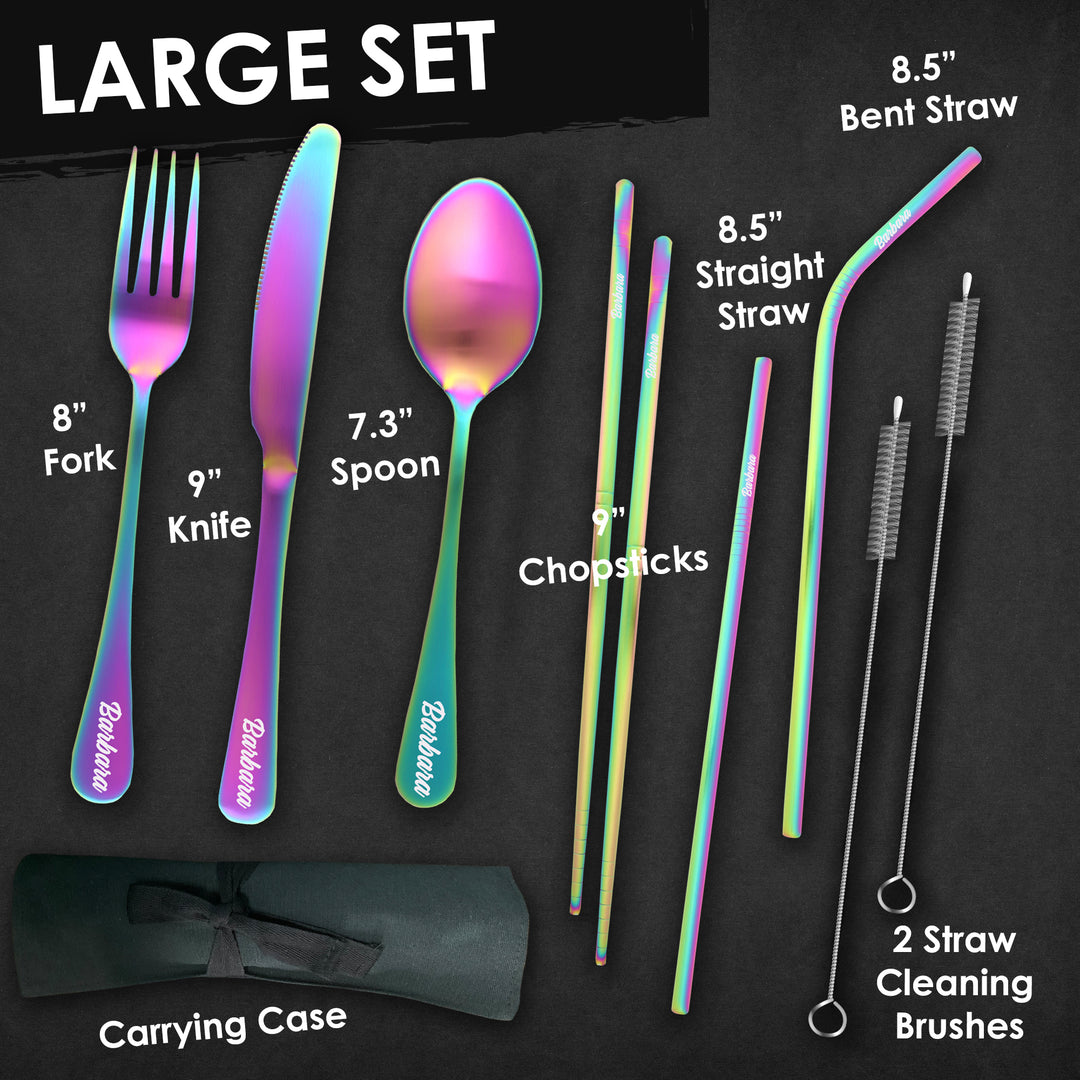 9-Piece Travel Flatware Set (Satin Rainbow) – Forked Again