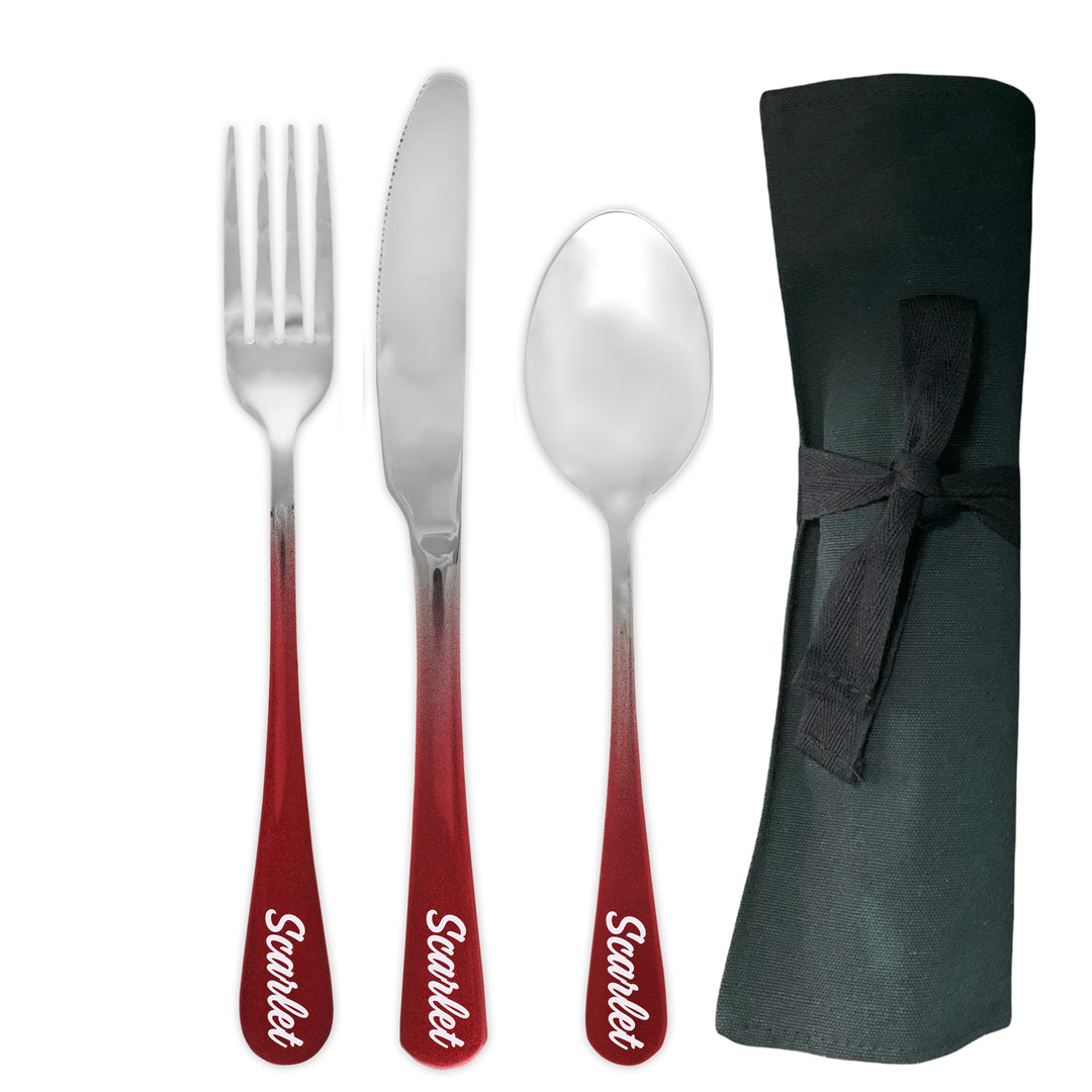 Traditional Travel Flatware Set in a Roll (Glossy Red Ombré) – Forked Again