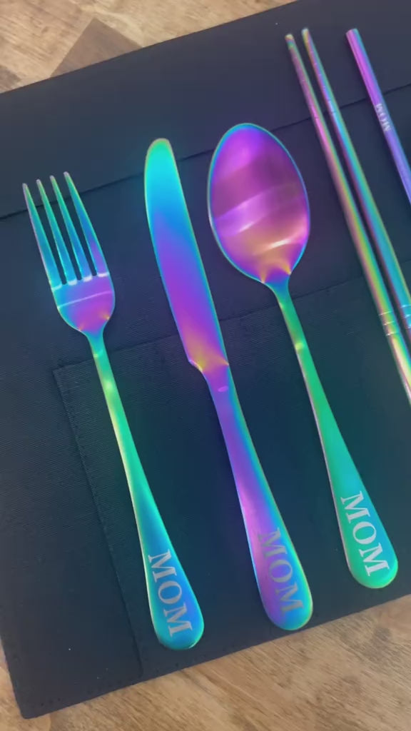 9-Piece Travel Flatware Set (Satin Rainbow) – Forked Again