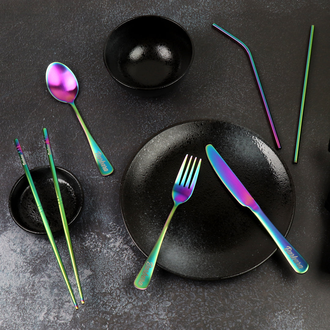 9-Piece Travel Flatware Set (Satin Rainbow) – Forked Again