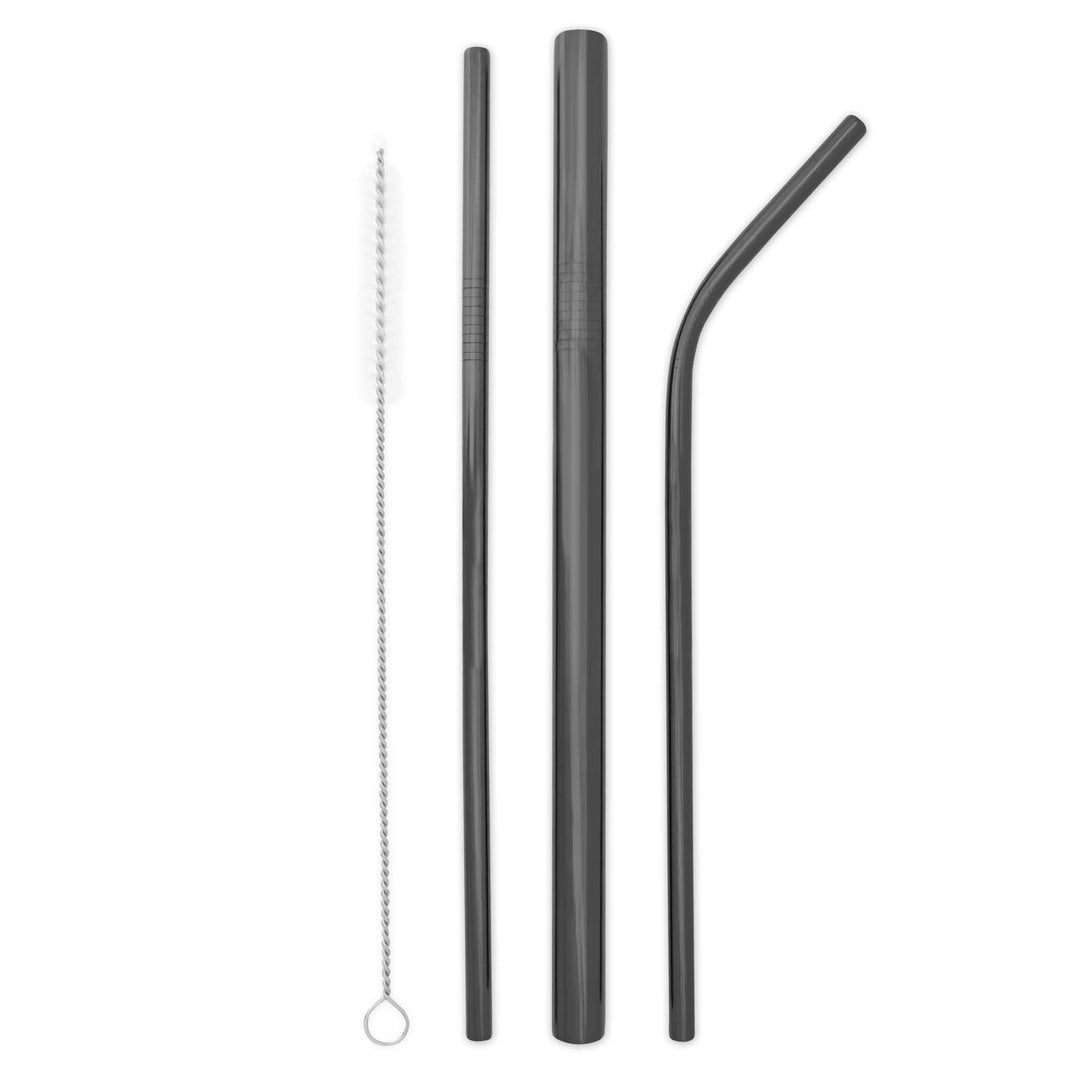 Triple Threat Stainless Steel Straw Set (Black) - Forked Again