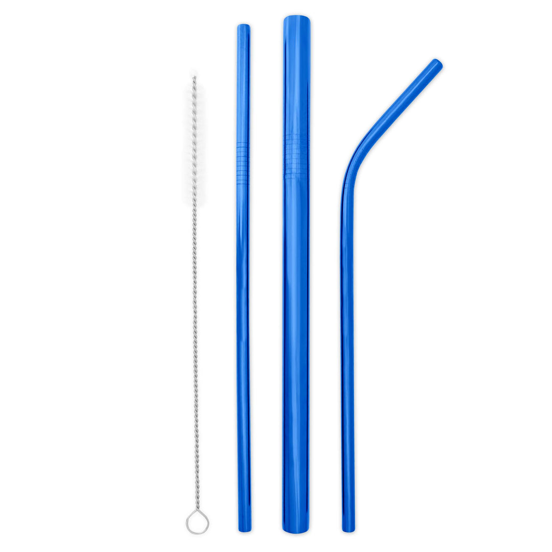 Triple Threat Stainless Steel Straw Set (Blue)- Forked Again