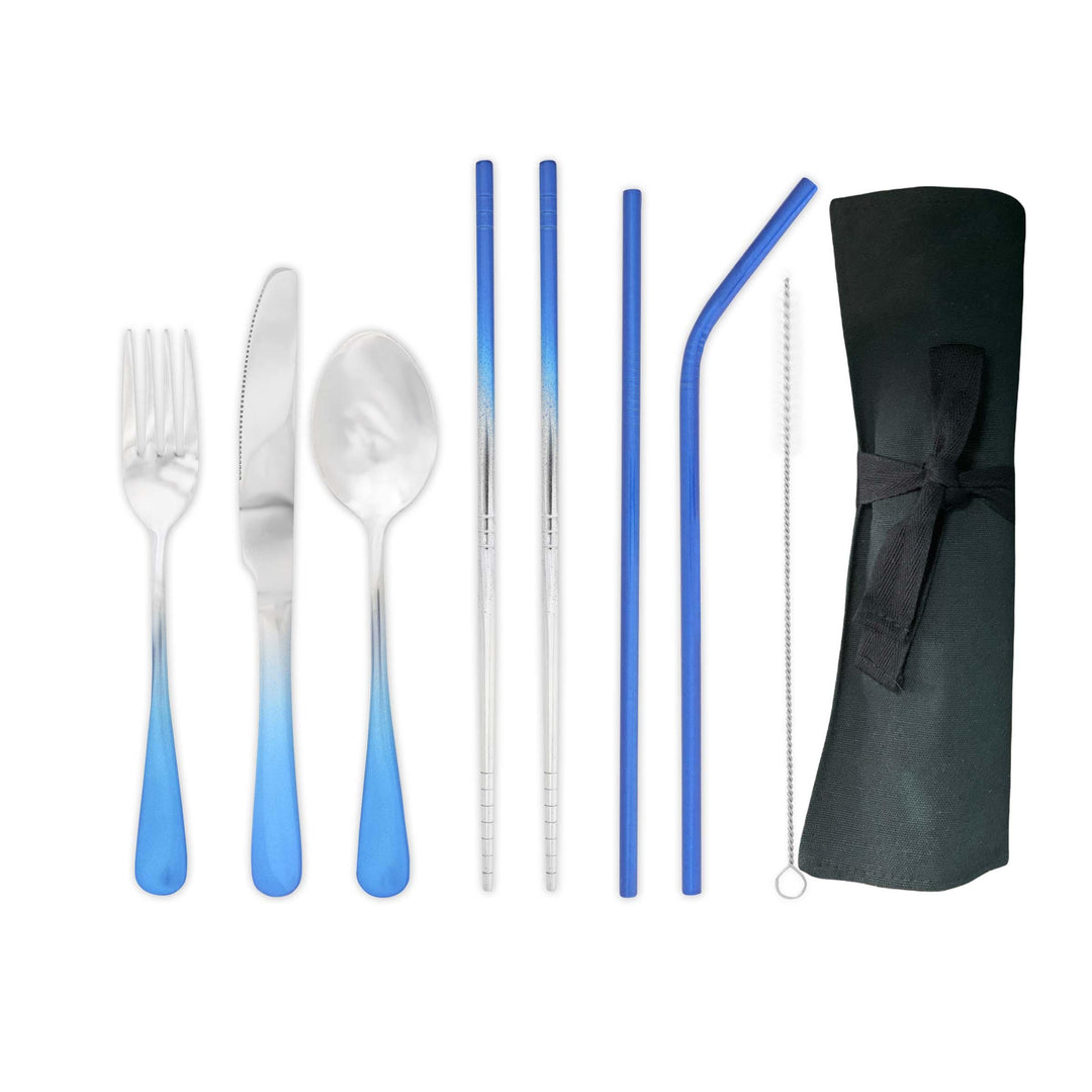 9-Piece Travel Flatware Set (Glossy Blue Ombre) – Forked Again