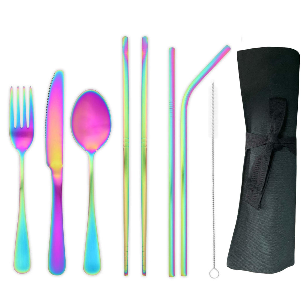9-Piece Travel Flatware Set (Satin Rainbow) – Forked Again