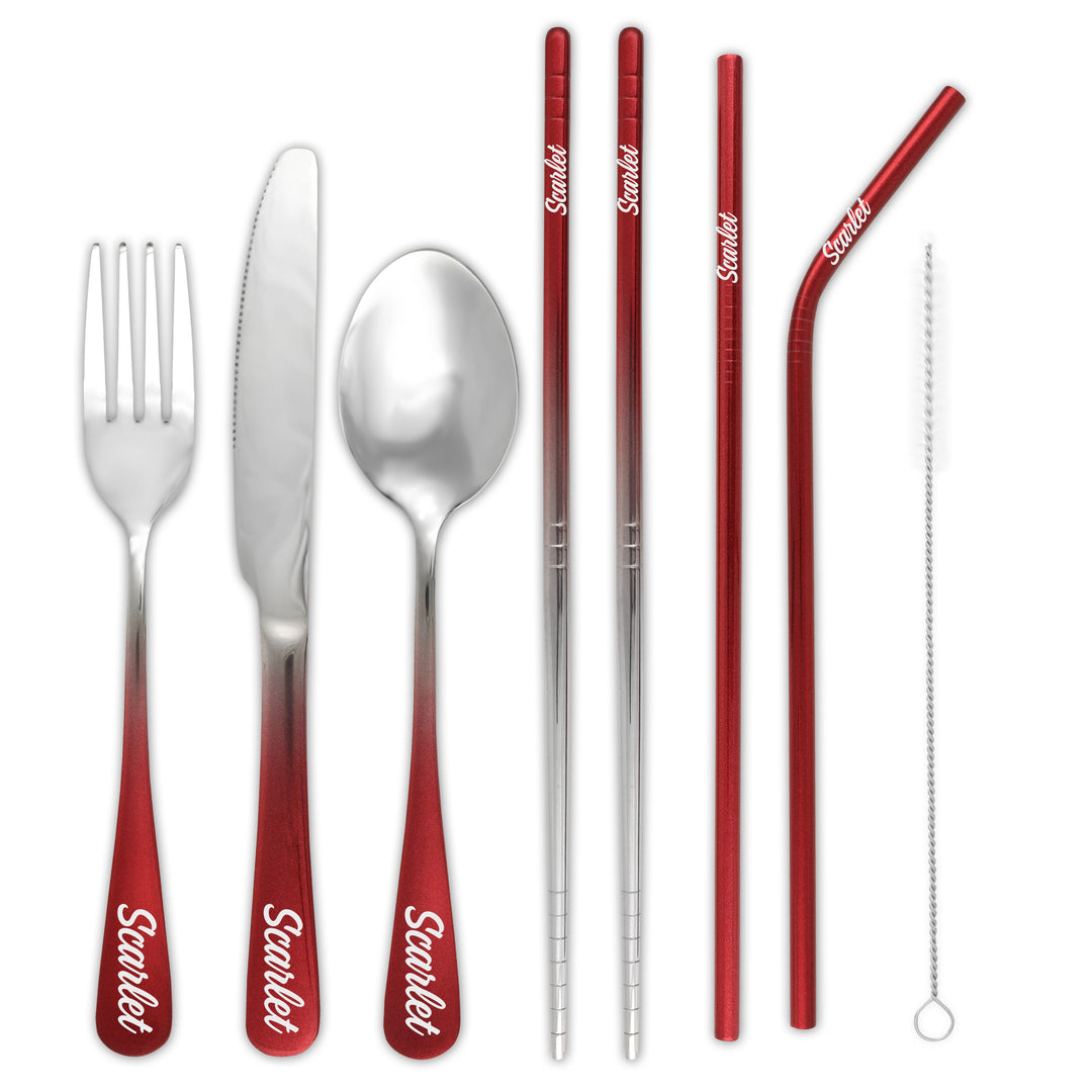 9-Piece Travel Flatware Set (Glossy Red Ombré) – Forked Again