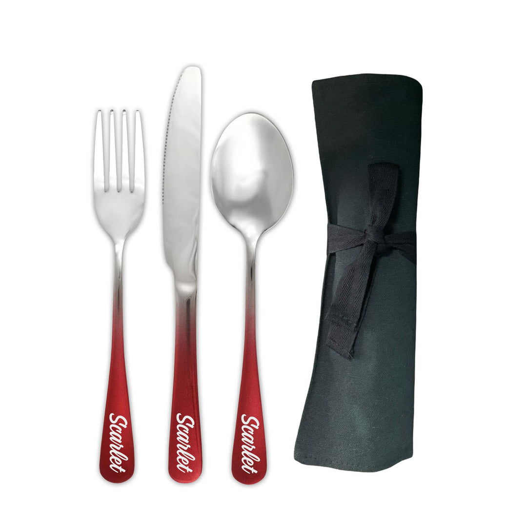 Traditional Travel Flatware Set in a Roll (Glossy Red Ombré) – Forked Again