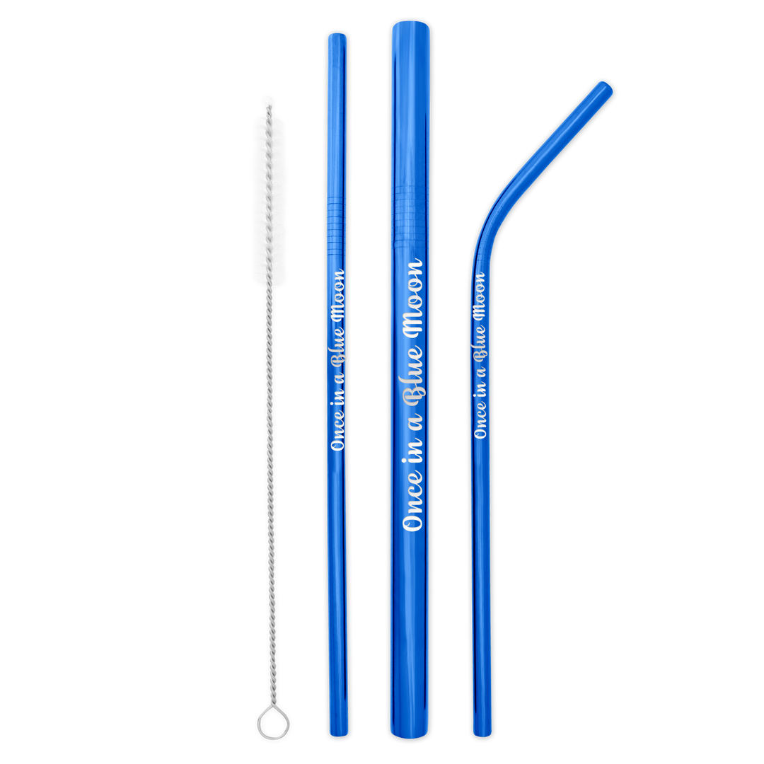 Triple Threat Stainless Steel Straw Set (Blue)- Forked Again