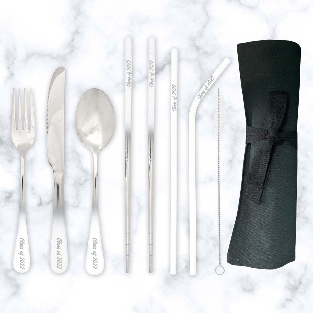 9-Piece Travel Flatware Set (Glossy White Ombre) – Forked Again